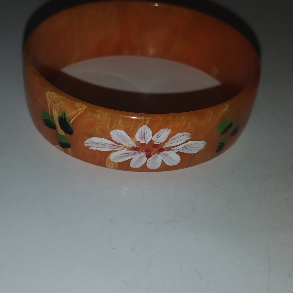 1950’s Oval Marble Orange Bakelite Bangle Bracelet - Gem